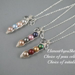 PEA Sweet Pea in Pod Necklace 1 2 3 4 5 Initial Leaf Charms Swarovski ...