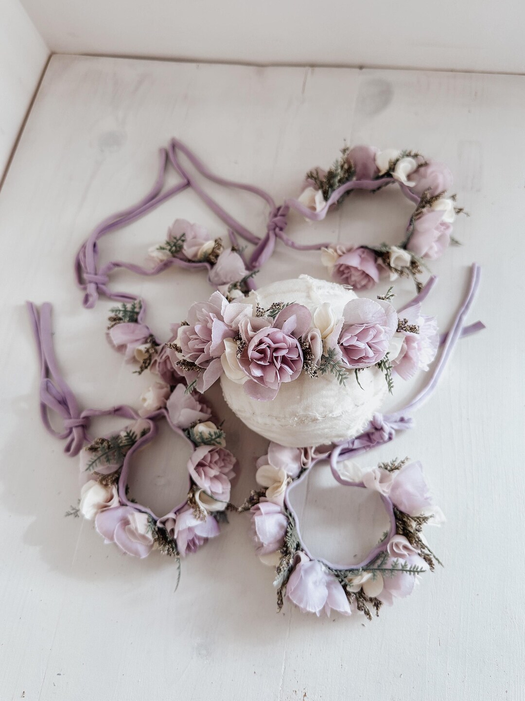 Dusky Mauve Rose Floral Halo - Newborn Photography Headband Props Dried ...
