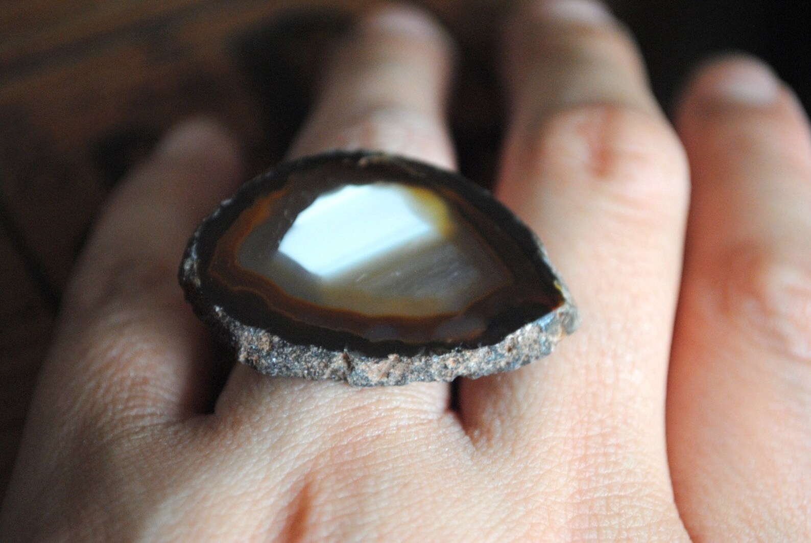 Agate Ring Agate Slice Brown Earthy Reclaimed Sterling - Etsy