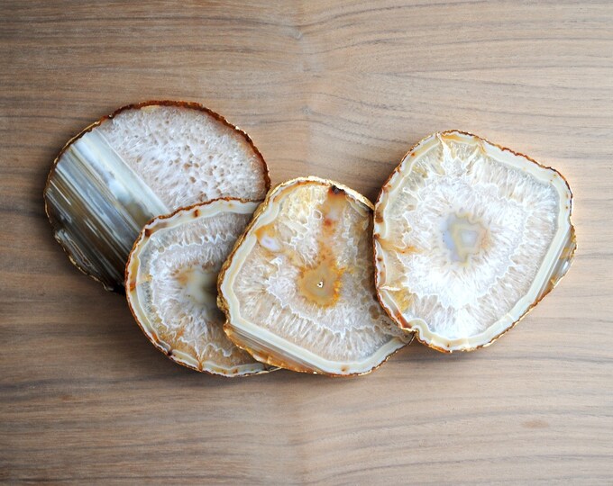 Gold Rimmed Agate Coasters Set of Four - Etsy