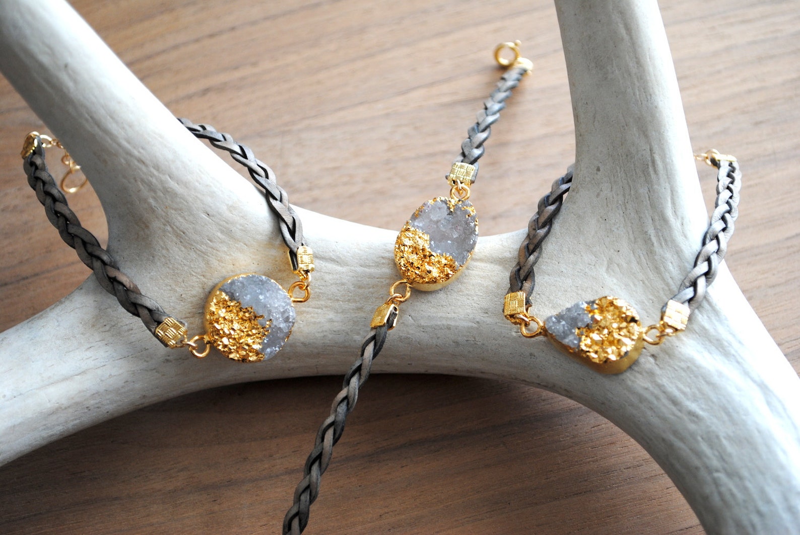 Leather Druzy Bracelet Braided Leather Bracelet Druzy Cuff - Etsy