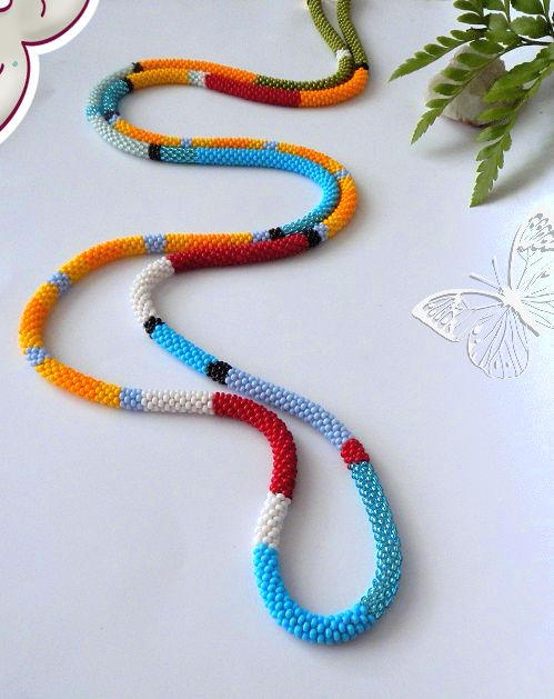 Beaded Rope-beaded Crochet Rope Srochet Necklace Colorful Necklace ...