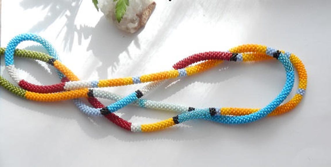 Beaded Rope-beaded Crochet Rope Srochet Necklace Colorful Necklace ...