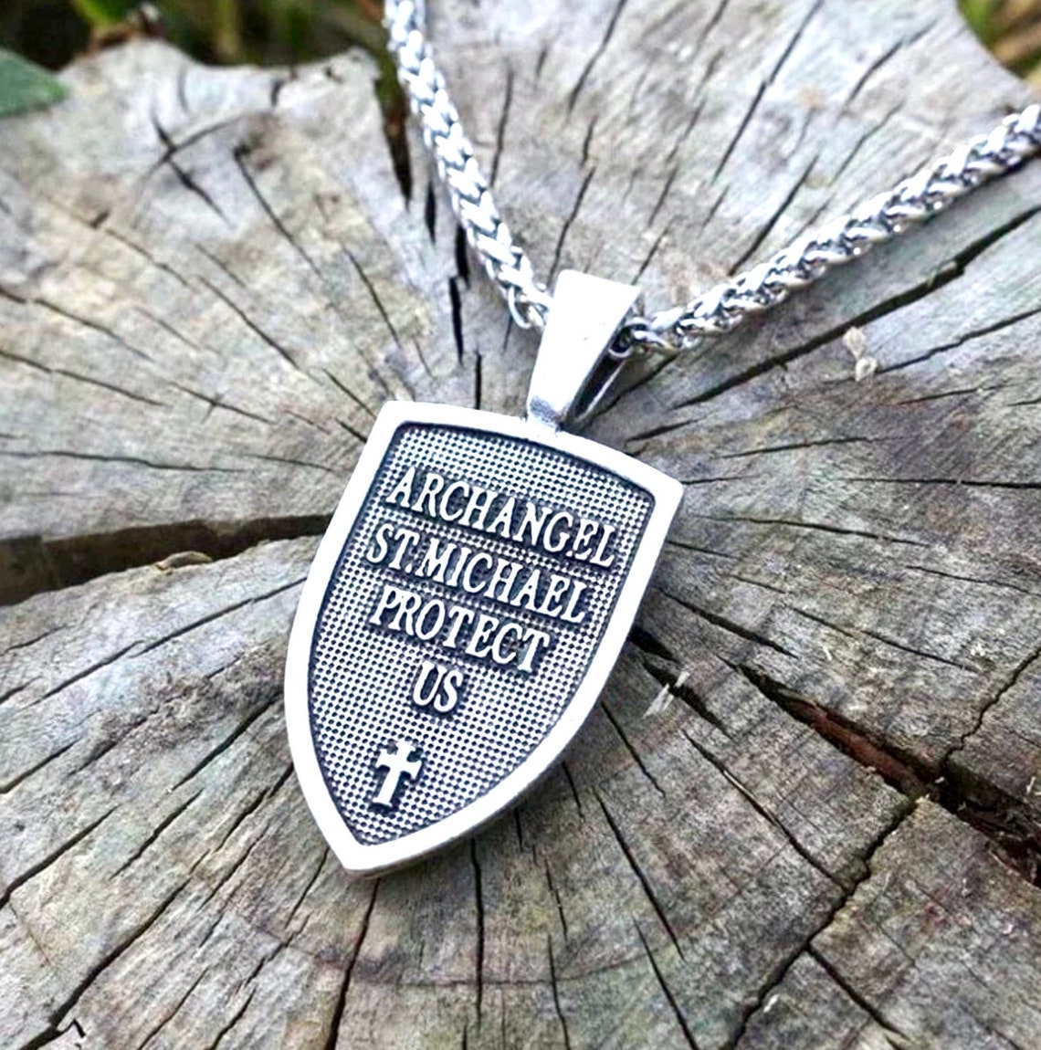 Vintage Winged Angel Saint Michael Protect Us Shield Silver St | Etsy