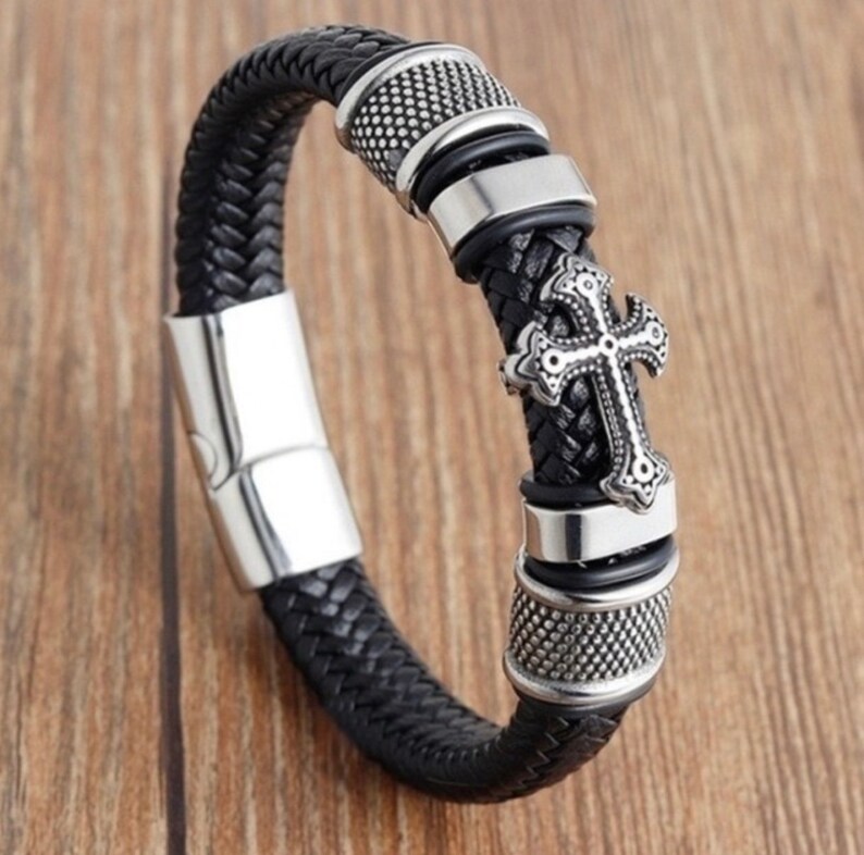 Raised Cross Mens Silver Bangle Bracelet Cuff Heavy Design | Etsy