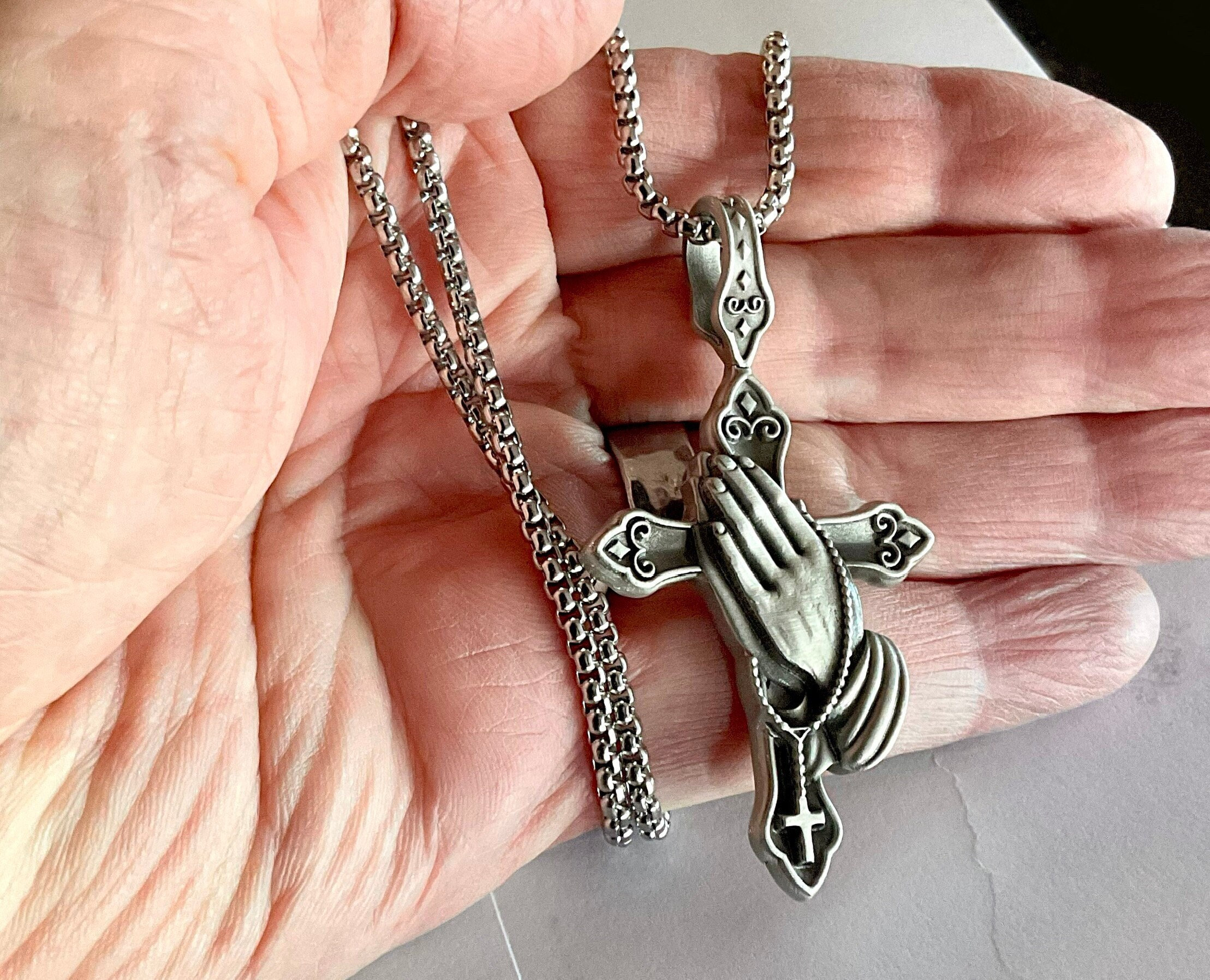 Praying Hands With Cross Necklace