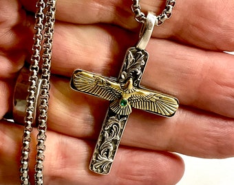 Eagle Cross Solid Sterling Silver S925 Eagle Feather Cross Necklace ...
