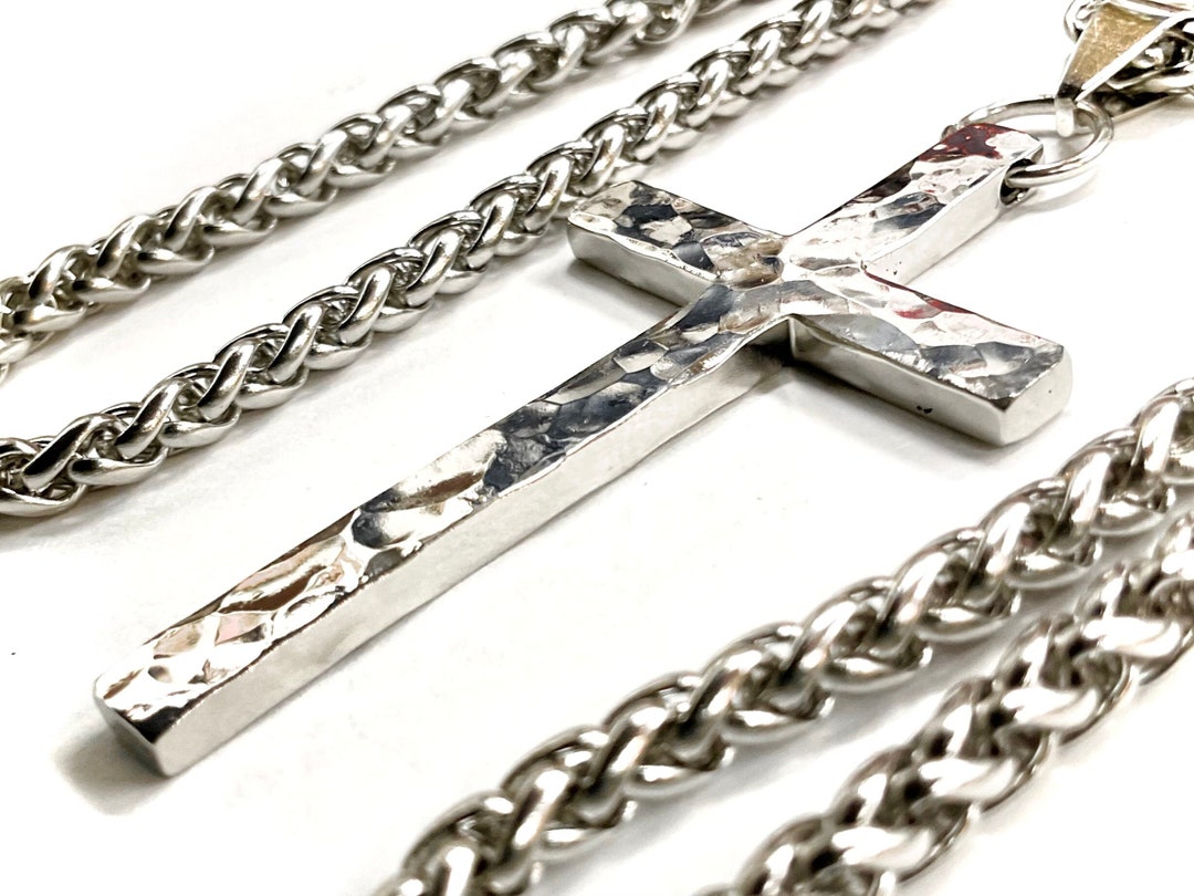 Large Silver Cross Necklace Handmade Hand Hammered Custom Pendant ...
