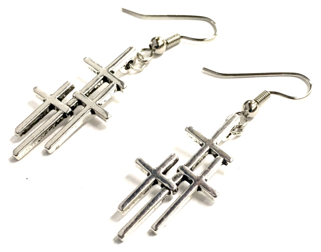 3 Crosses Earrings and Necklace Silver 3 Cross Triple Cross Calvary ...