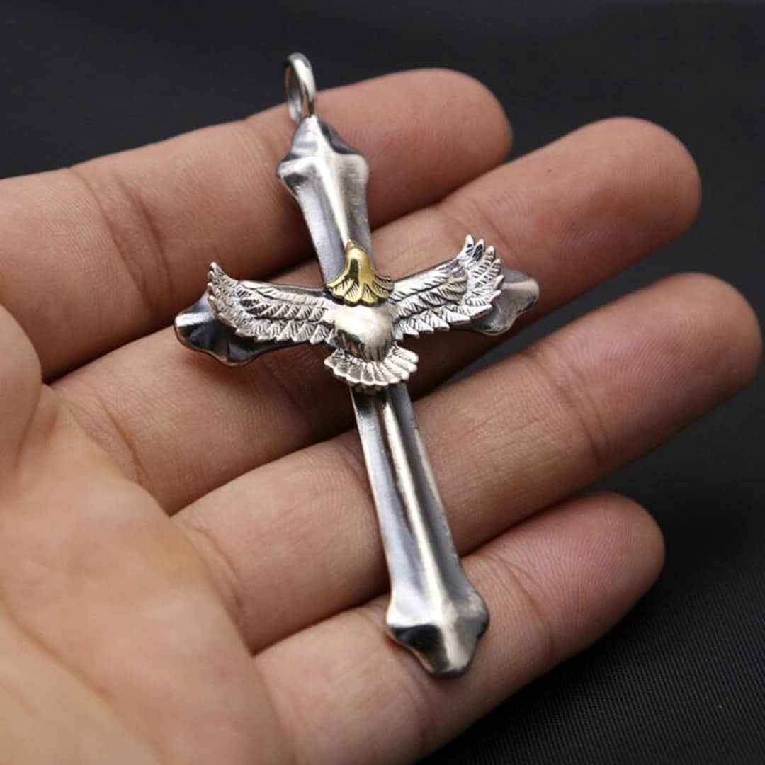 Eagle Cross Solid Sterling Silver S925 Eagle Feather Cross Necklace ...