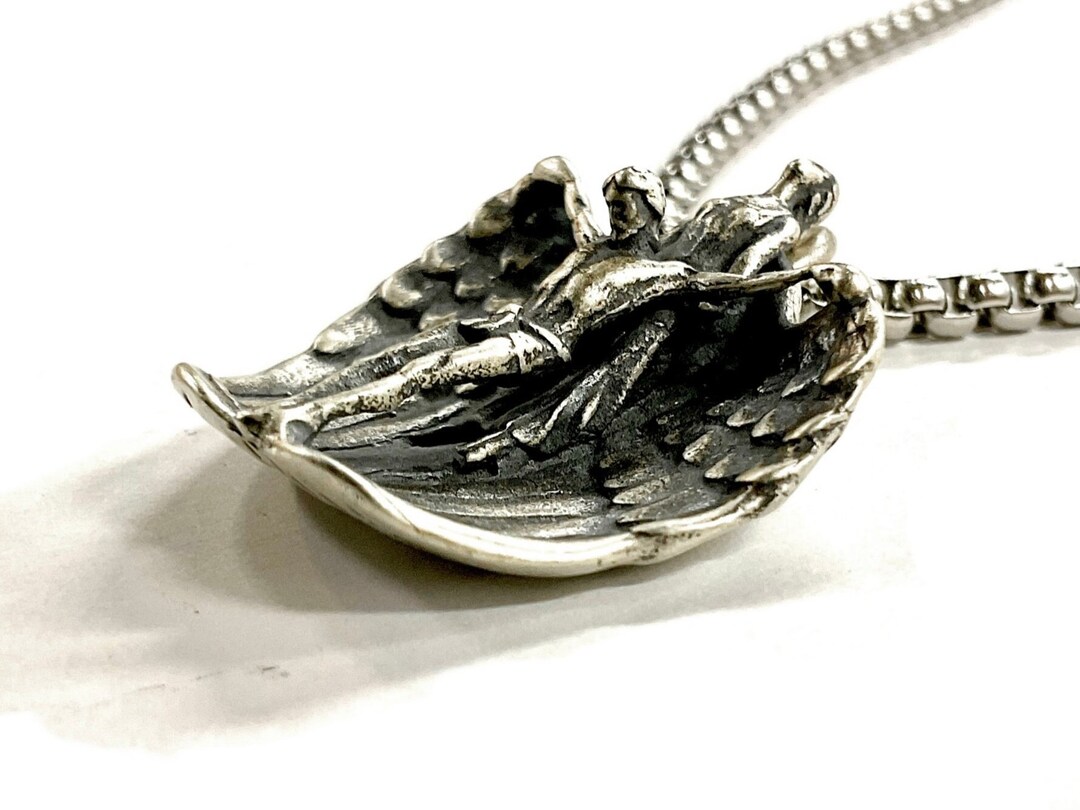 925 Gothic Angel Wing Necklace Jesus Solid Sterling Silver - Etsy