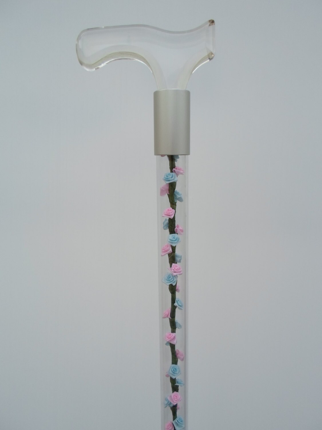 Elegant Designer Walking Cane With Pink & Blue Silk Roses. - Etsy