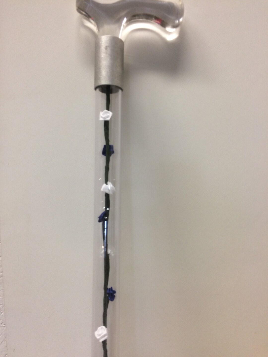 Elegant Designer Walking Cane Lucite Handle White and Blue Silk Flowers ...