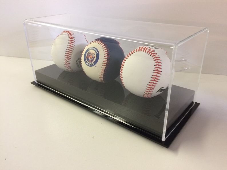 Baseball Acrylic Three Ball Display Case With Black Base UV - Etsy