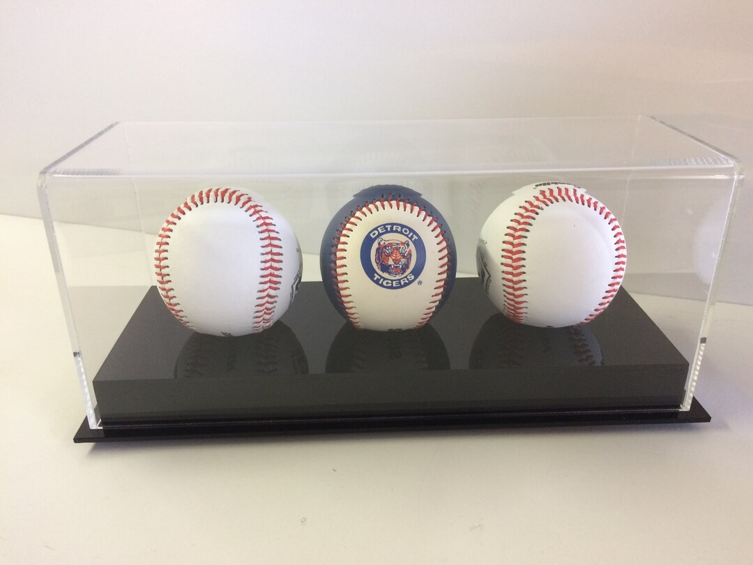 Baseball Acrylic Three Ball Display Case With Black Base UV Filitering ...