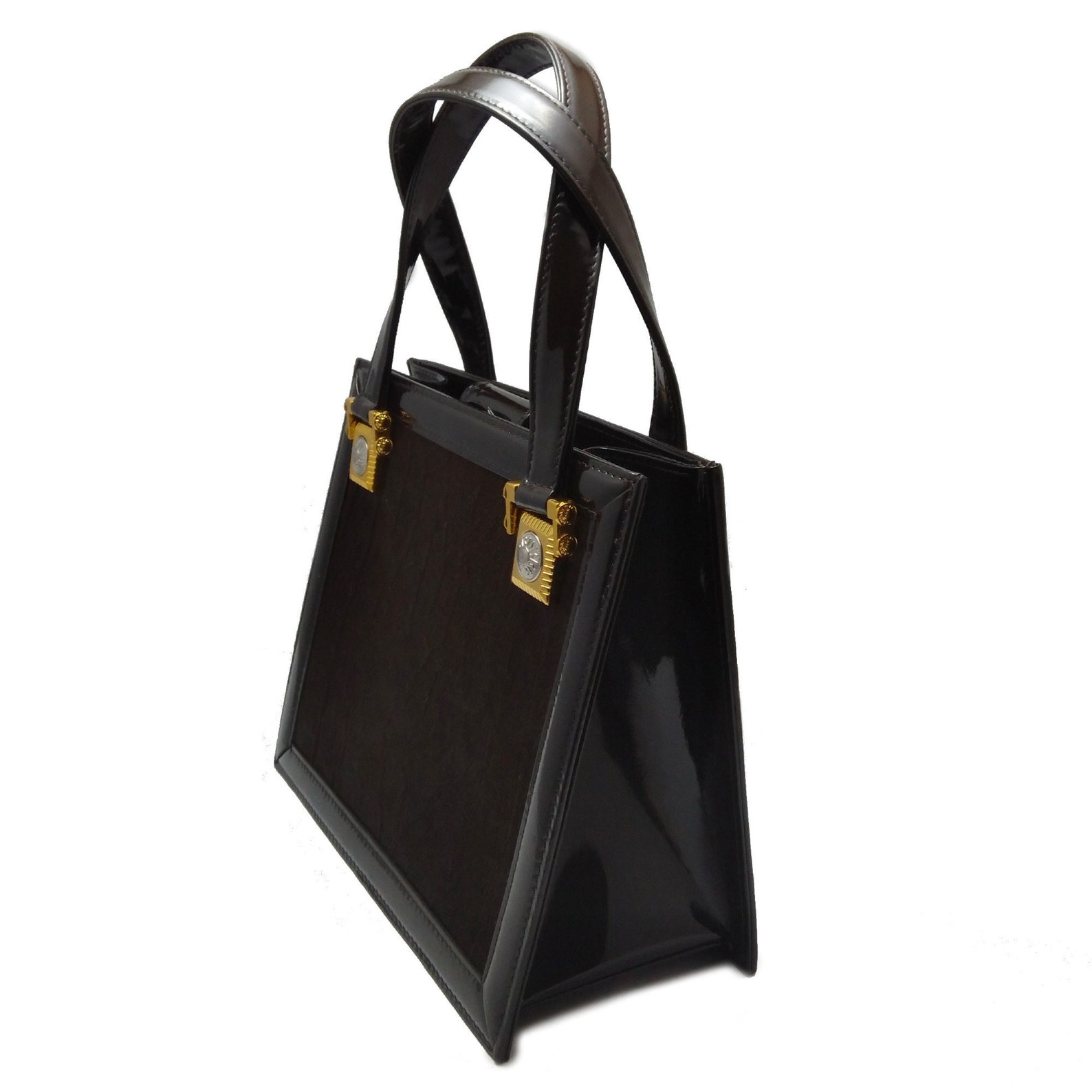 Vintage VERSACE Brown Patent Leather Handbag Vintage Designer | Etsy