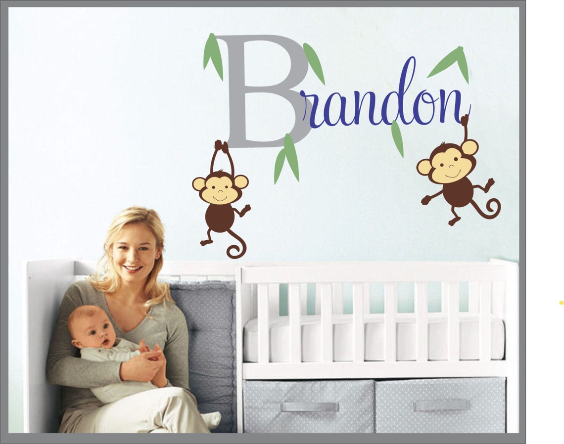 Monkey Wall Decal,name Decal, Boy's Room. Girl's Room,nursery,new X ...