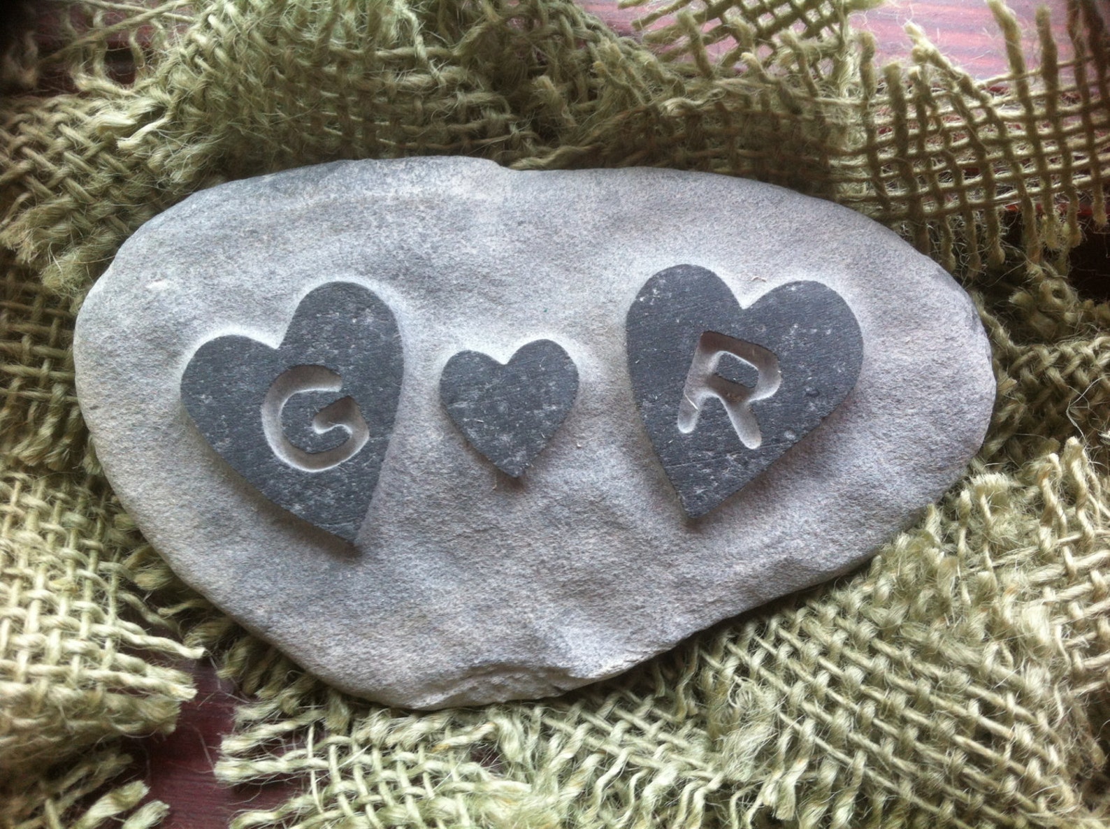 LOVE Hearts Carved Out of a Pebble Personalised With Your | Etsy