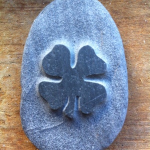 Lucky Pebble, Hand Carved 4 Leaf Clover, Perfectly Pocket Sized Lucky ...