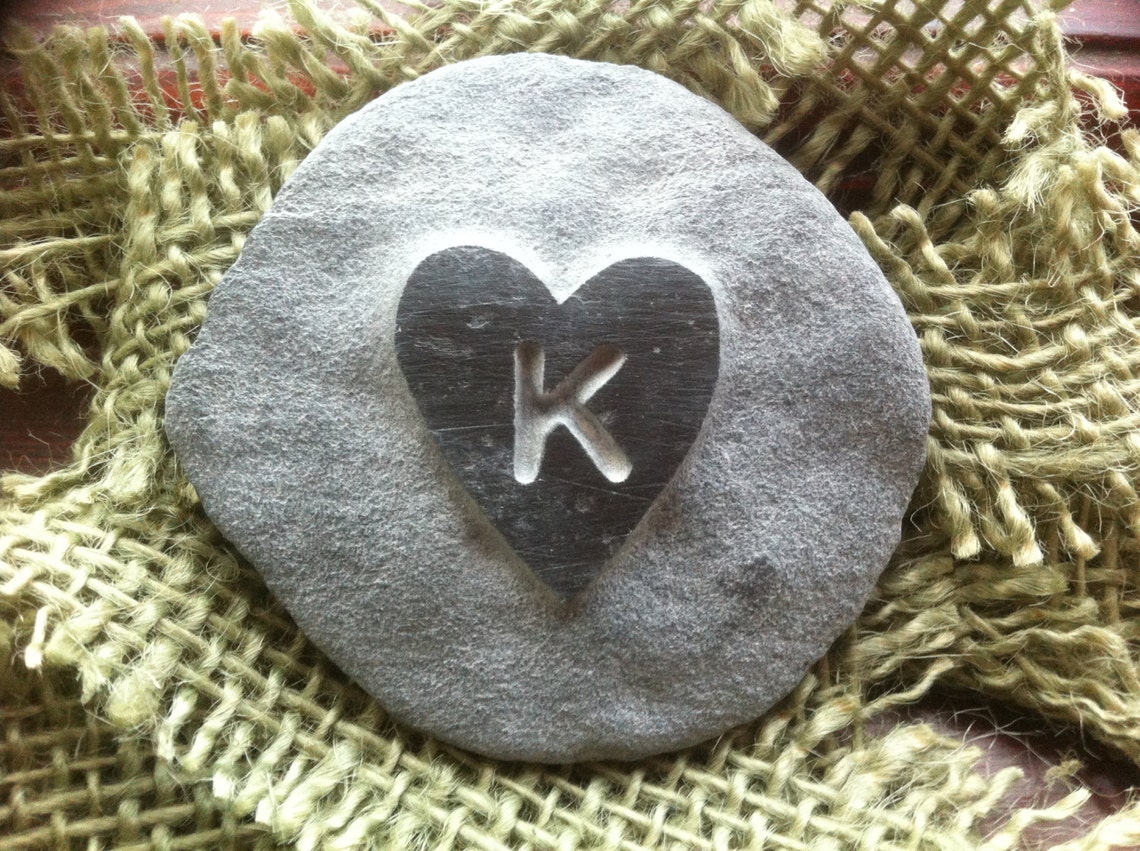 Hand Carved LOVE Pebble With an Initial Carved Out of the - Etsy