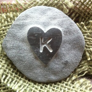 Hand Carved LOVE Pebble, With an Initial Carved Out of the Heart ...