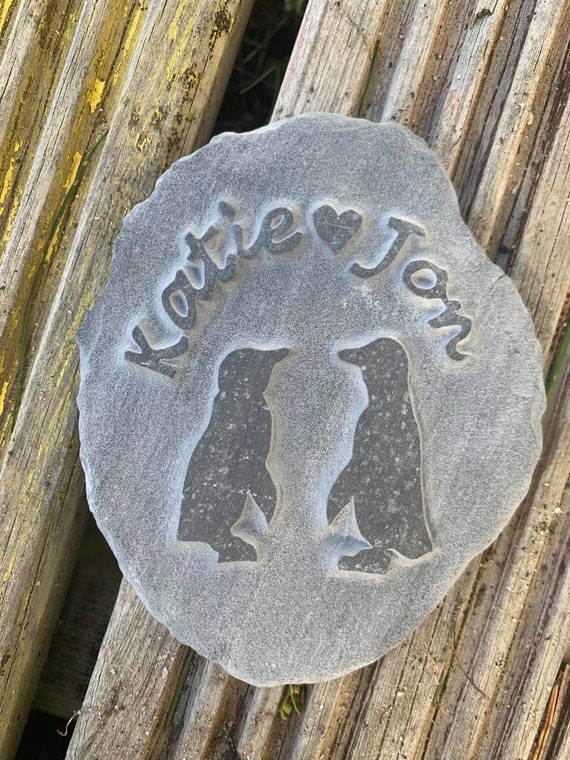 Personalised Hand Carved Penguin Stone With the Happy Couples - Etsy