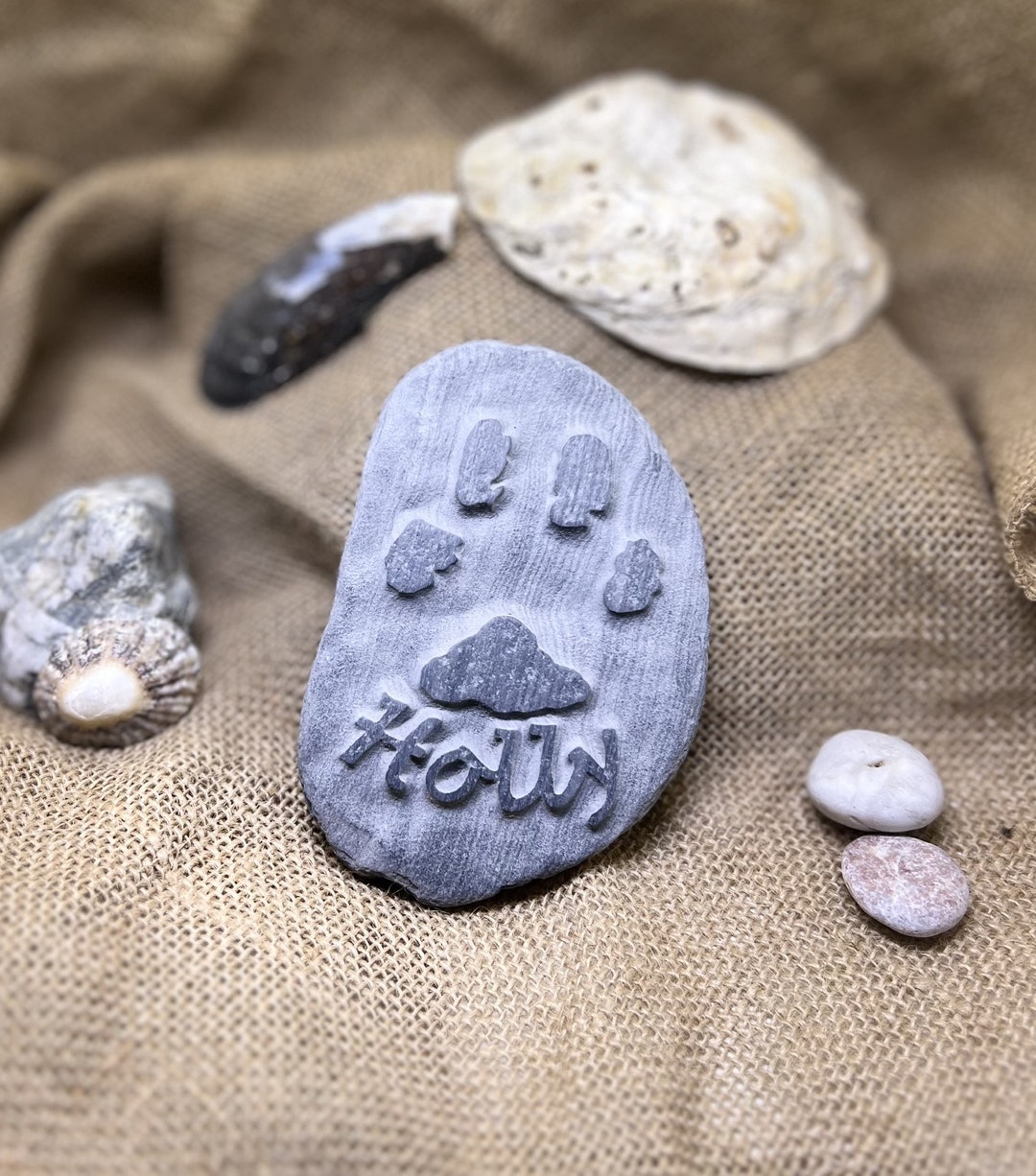 Pet Paw Print Hand Carved Into Natural Stone, From Ink Imprint With ...