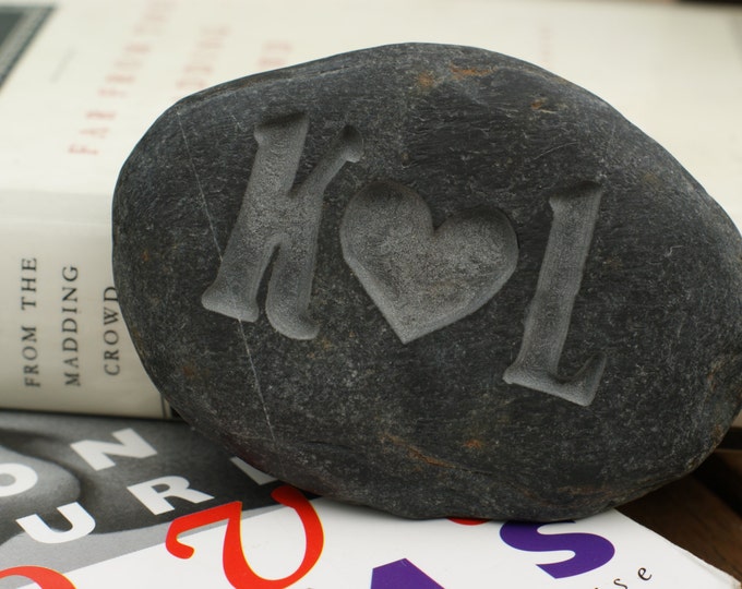 Love PEBBLE With Initials Carved Into the Hearts the Perfect - Etsy UK