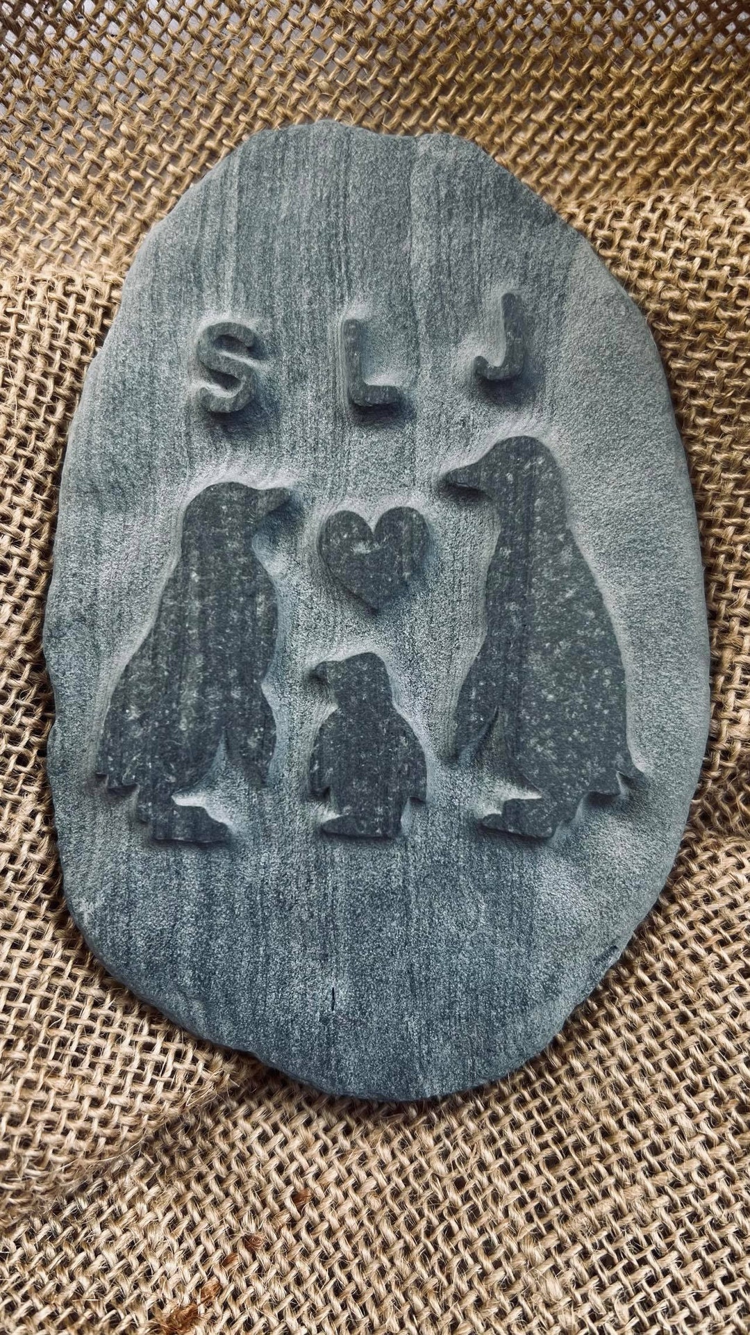 Hand Carved Personalised Penguin Stone With Baby Penguin & Parents (or ...