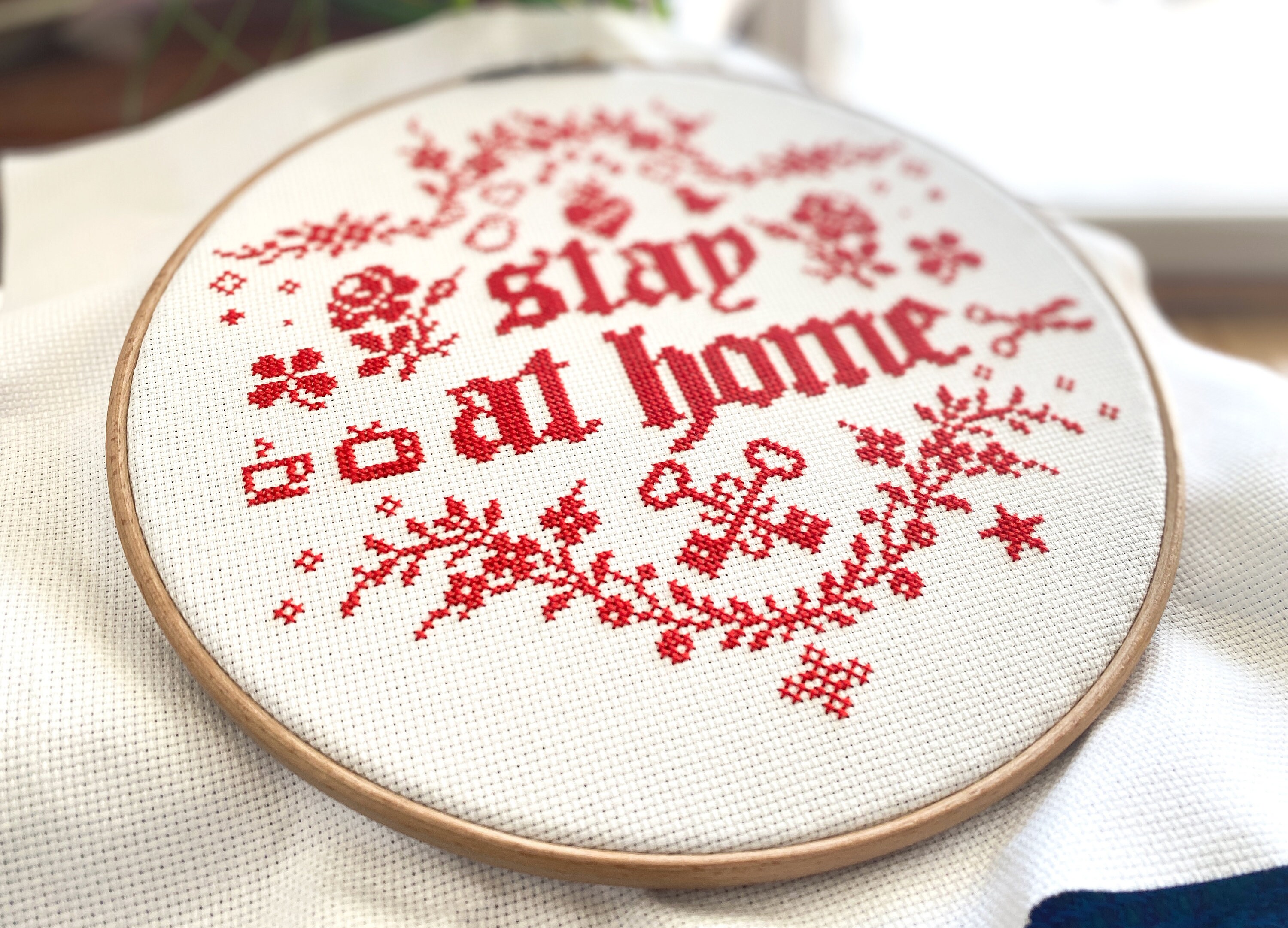 STAY AT HOME Cross Stitch Pattern . Modern Monochrome Embroidery ...