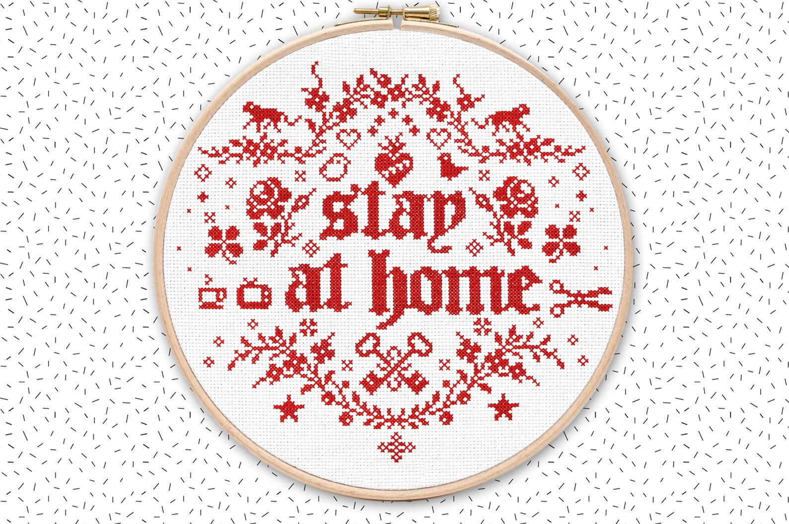 STAY AT HOME cross stitch pattern . modern monochrome | Etsy