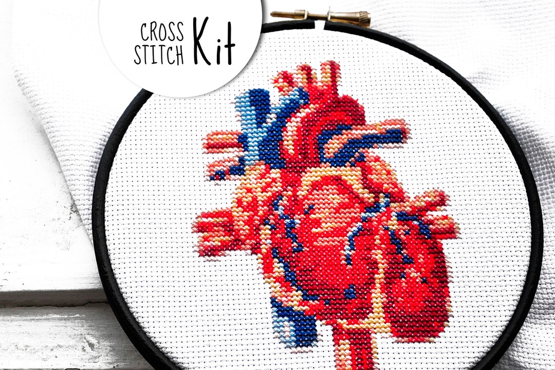 Cross Stitch Kit Modern . HALLOWEEN HEART . Embroidery Kit Fabric Yarn ...