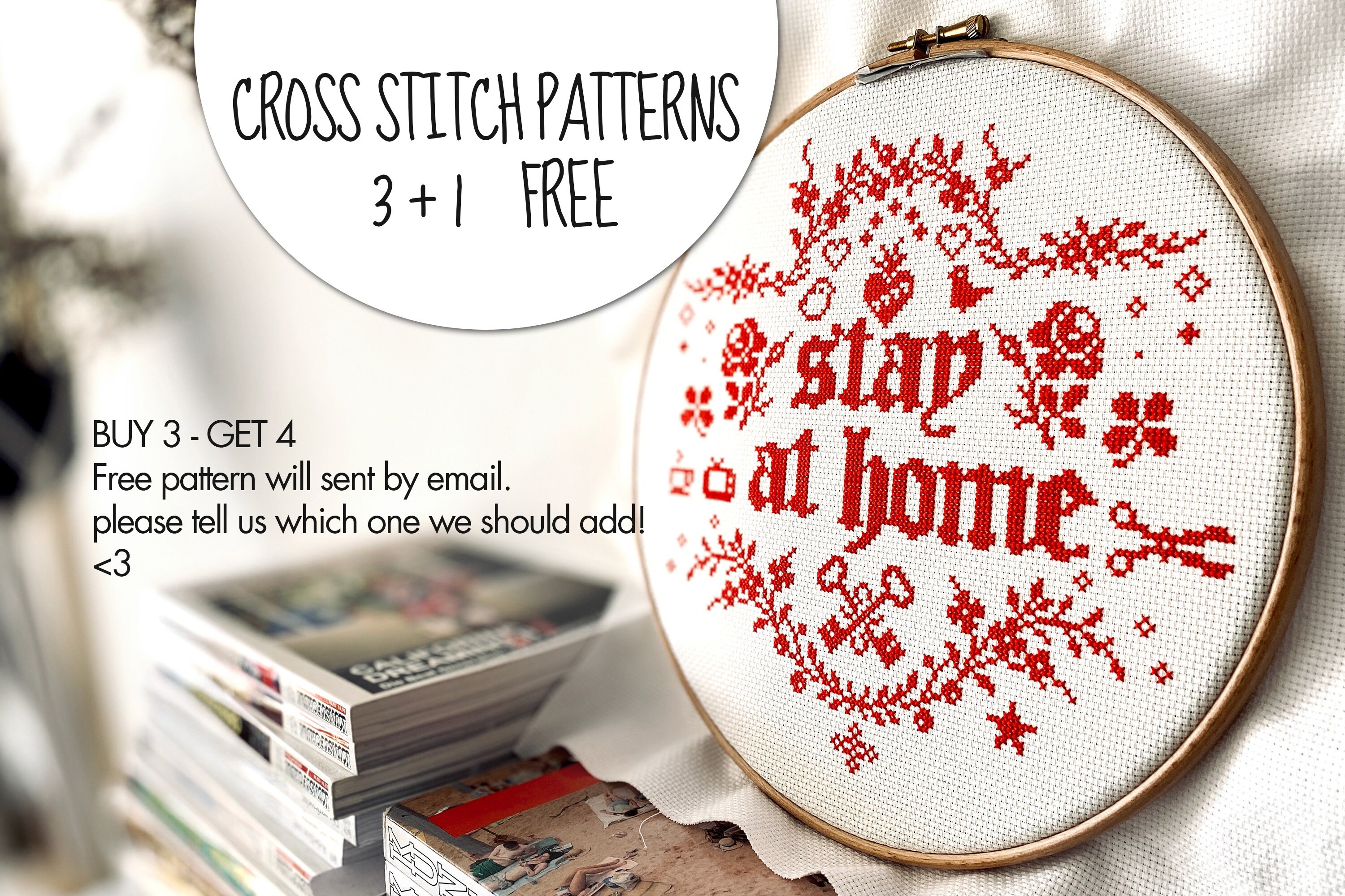 STAY AT HOME cross stitch pattern . modern monochrome | Etsy