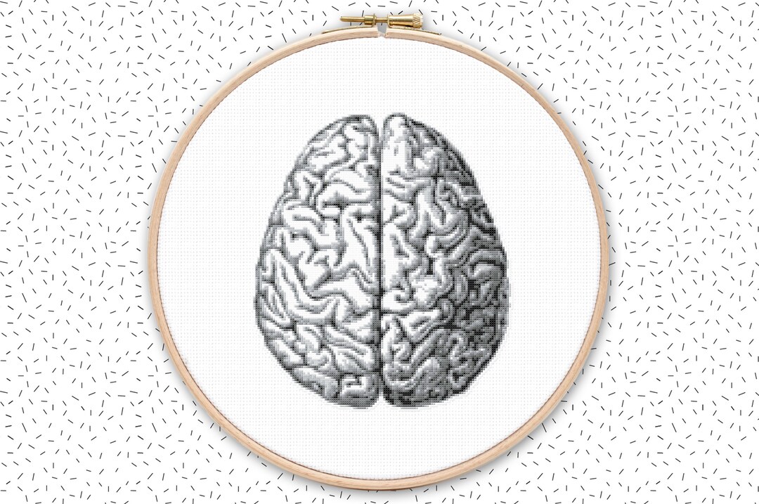 Modern Cross Stitch Pattern . HUMAN BRAIN in 2 Sizes . Monochrome ...