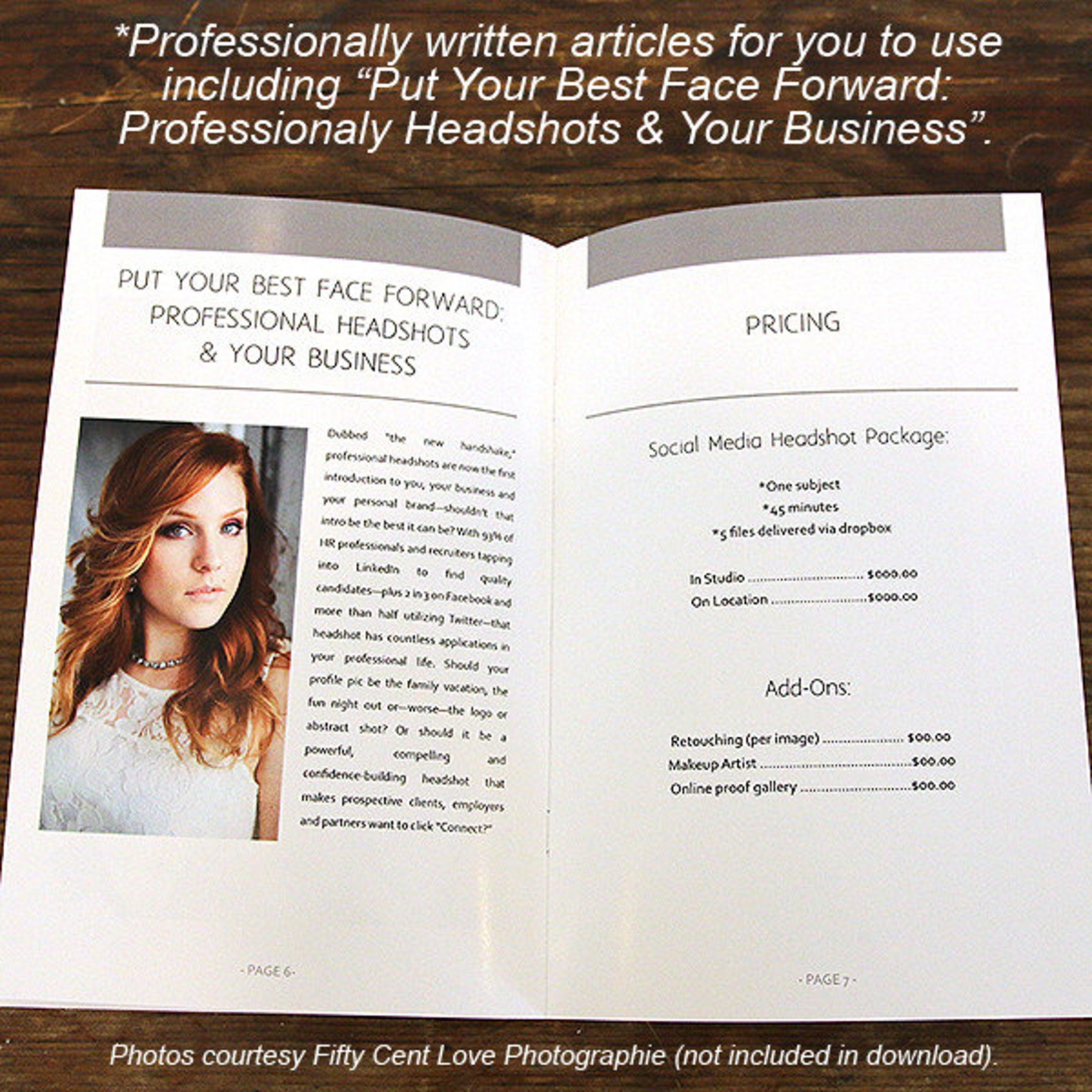 Headshot Photography Marketing Template: 8 Customizable 5.5 X 8.5 Pages ...