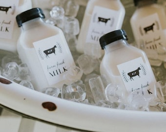 Farm Fresh Milk Printable Bottle Wrapper Label Modern Black and White ...