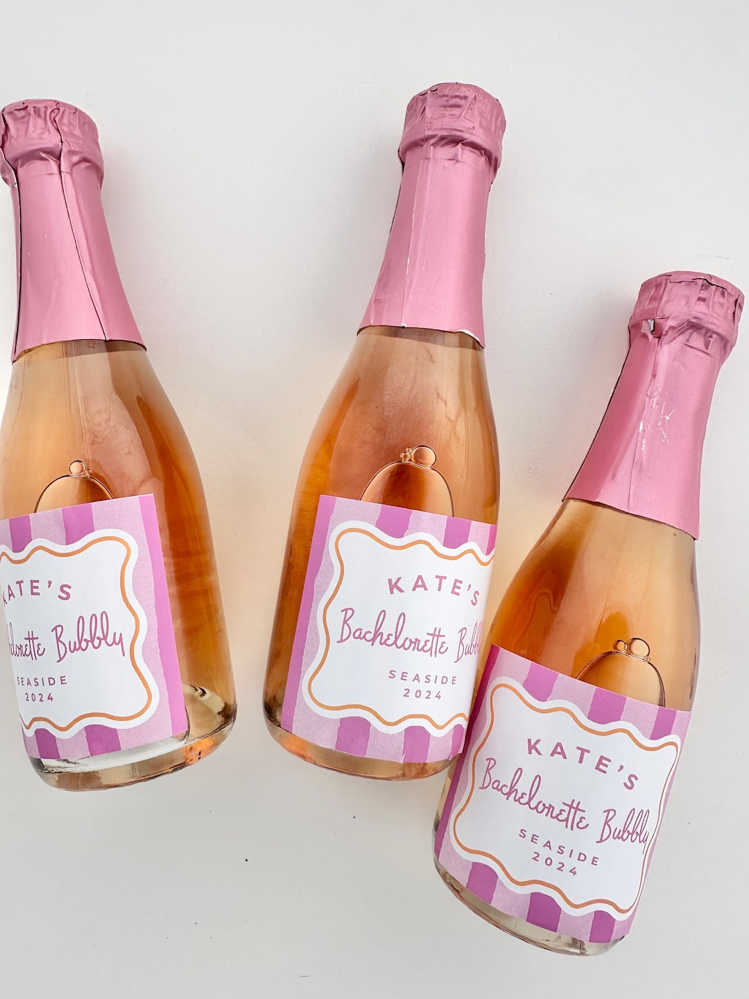 Pinkish Purple Pink Whimsical Stripe Champagne Wine Bottle Labels ...
