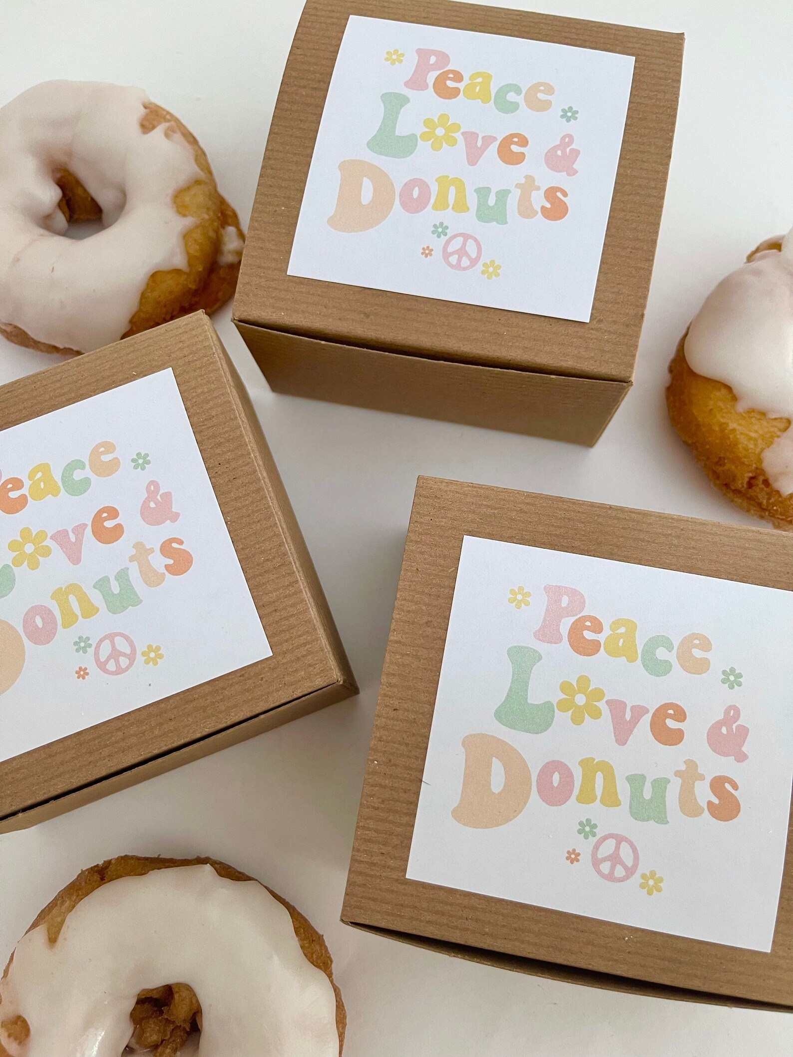Dozen Donut Favor Boxes Single Donut Box Peace Love and Donuts Birthday ...