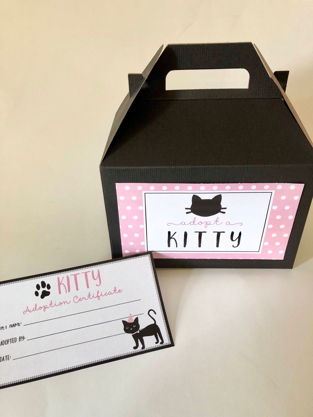 Set 10 Black Gable Boxes With Kitty Adoption Labels and Certificate ...