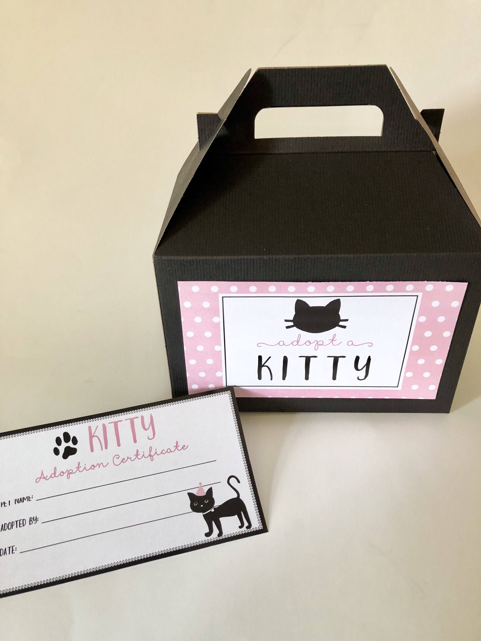 Set 10 Black Gable Boxes With Kitty Adoption Labels and Certificate ...