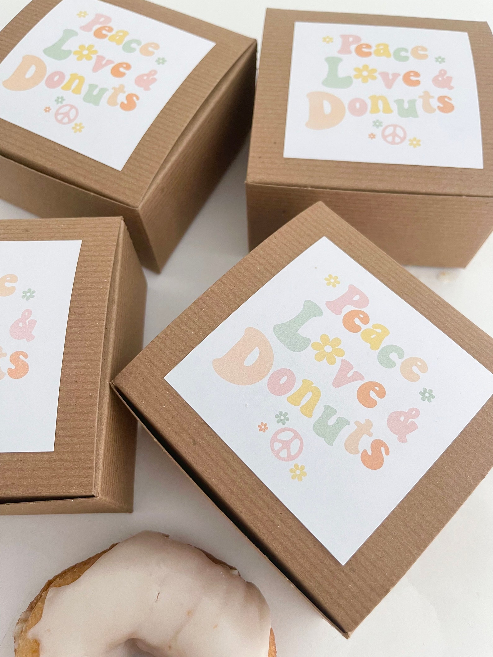 Dozen Donut Favor Boxes Single Donut Box Peace Love and Donuts Birthday ...