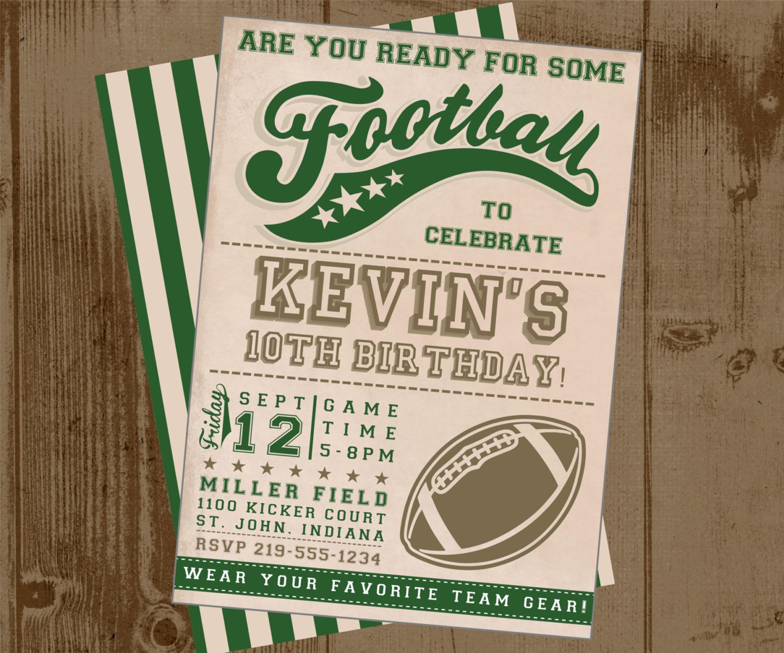 Vintage Football Printable Party Invite - Green - Brown - Rugged - Etsy