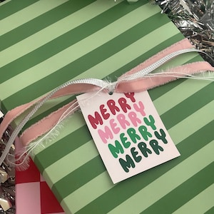 Instant Download Christmas Printable Gift Tag - Merry - Pink Red Green ...