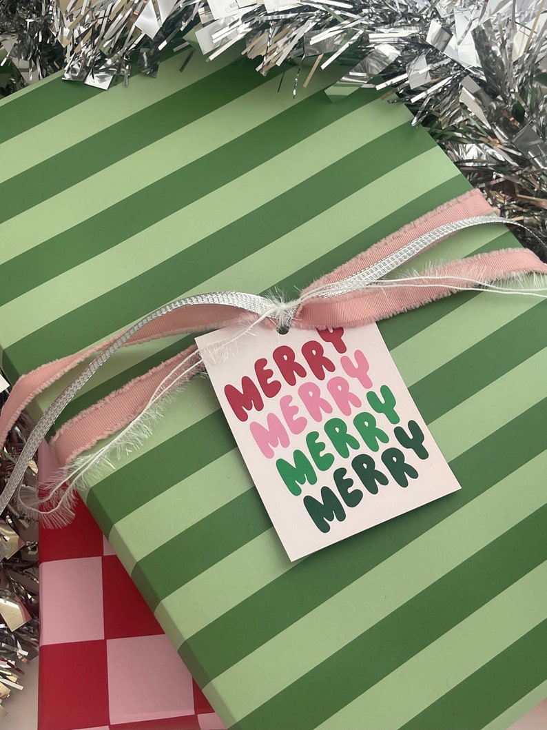 Instant Download Christmas Printable Gift Tag - Merry - Pink Red Green ...