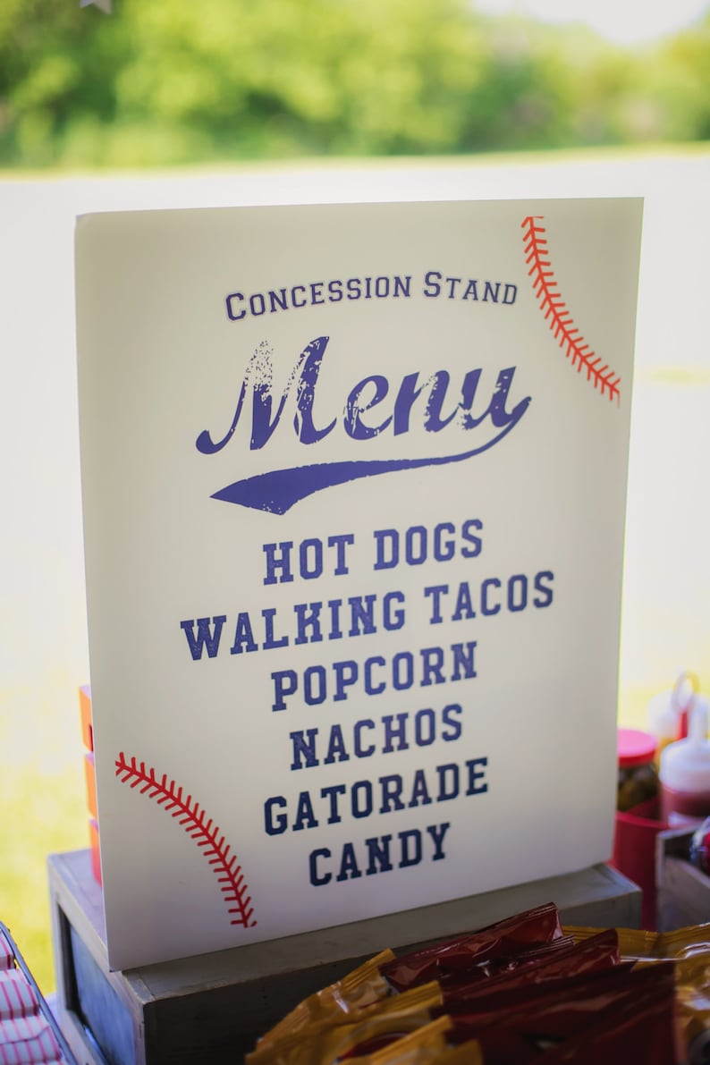 16 X 20 Baseball Party Concession Stand Menu Printable - Customized ...