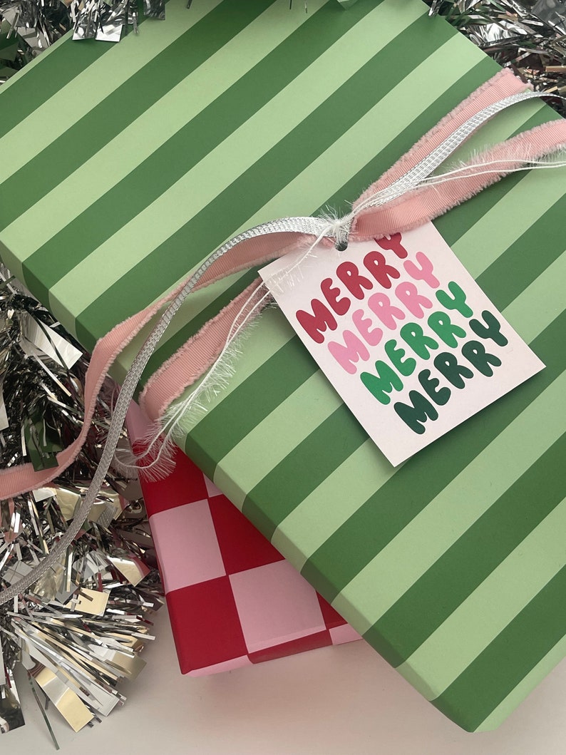 Instant Download Christmas Printable Gift Tag Merry Pink - Etsy