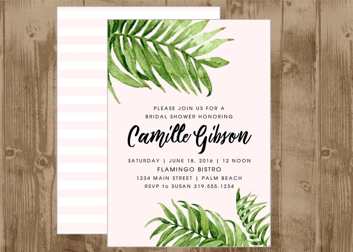 Printable Bridal Wedding Shower Birthday Invitation - Blush Pink Green ...