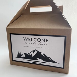 Set 10 Wedding Welcome Gable Boxes With Lake Tahoe Label on Kraft or White Box - Etsy