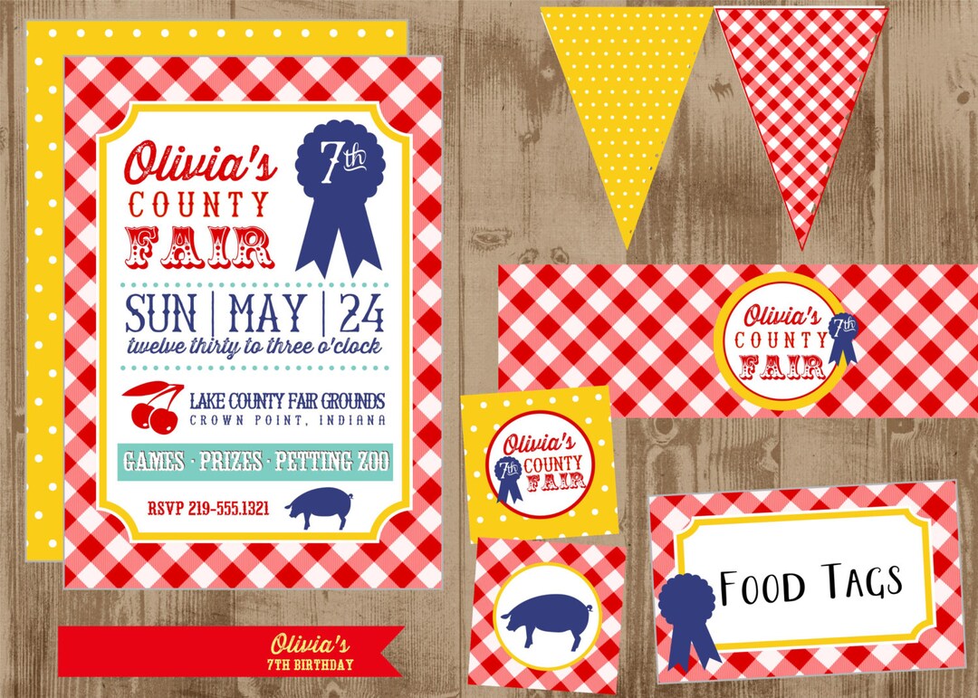 Summer County Fair Printable Party Set Invite, Tags, Wrappers, Banner ...