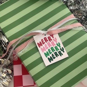 Instant Download Christmas Printable Gift Tag - Merry - Pink Red Green ...